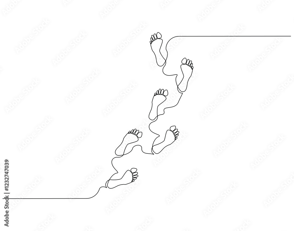 Continuous line drawing of human footprint. Single line illustration of ...