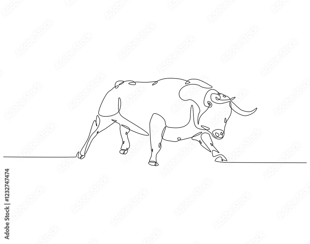 Continuous line drawing of bull cow. Single line illustration of ...