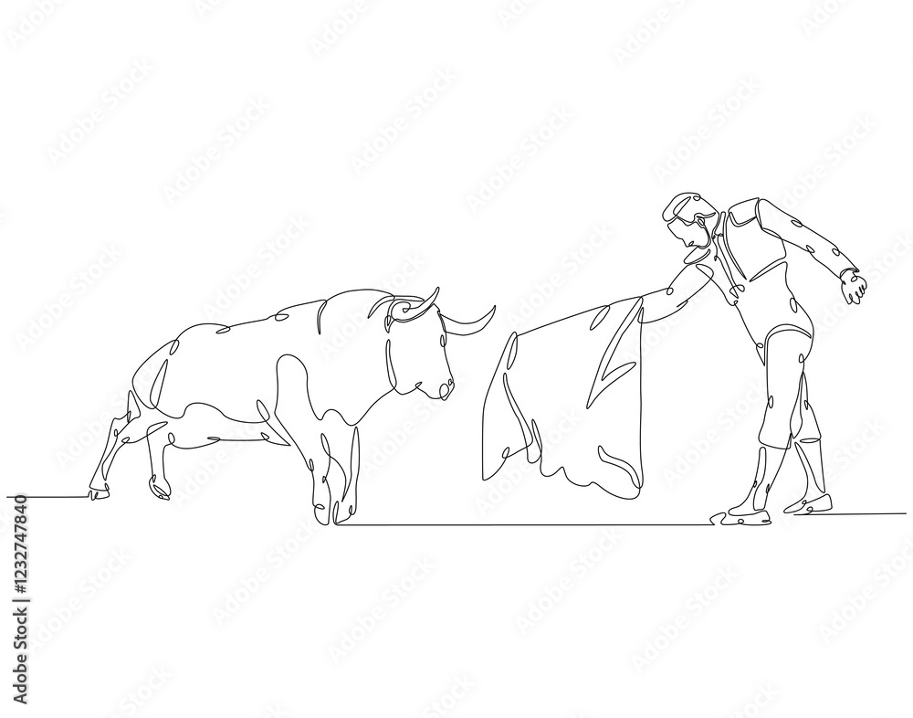 Continuous line drawing of spanish matador. Single line illustration of ...