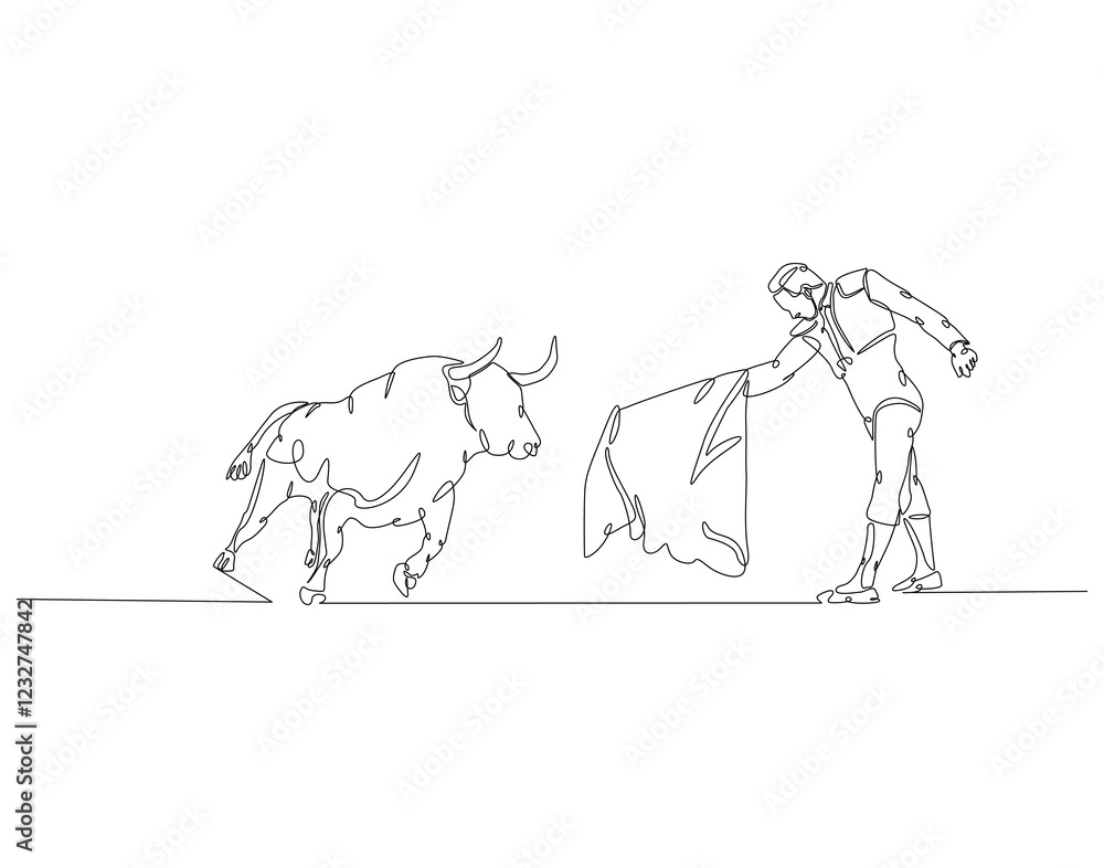 Continuous line drawing of spanish matador. Single line illustration of ...