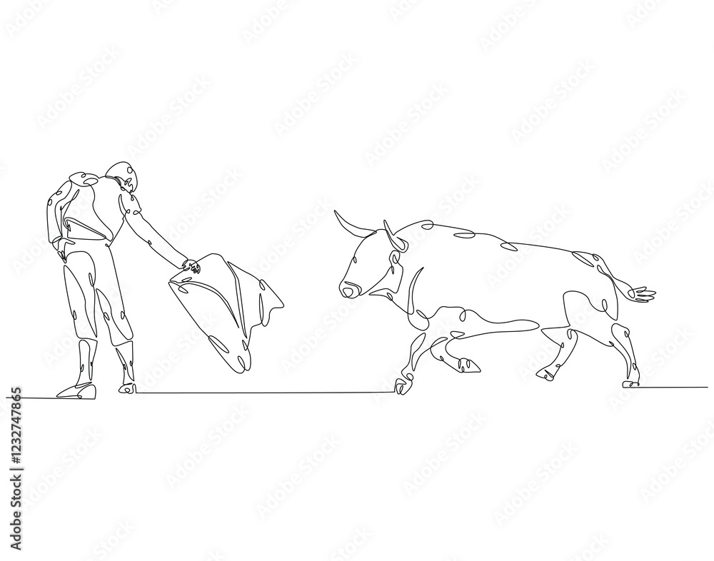 Continuous line drawing of spanish matador. Single line illustration of ...