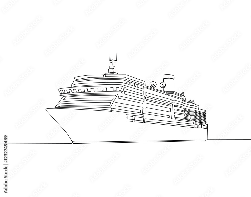 Continuous line drawing of sailing cruise ship. Single line ...