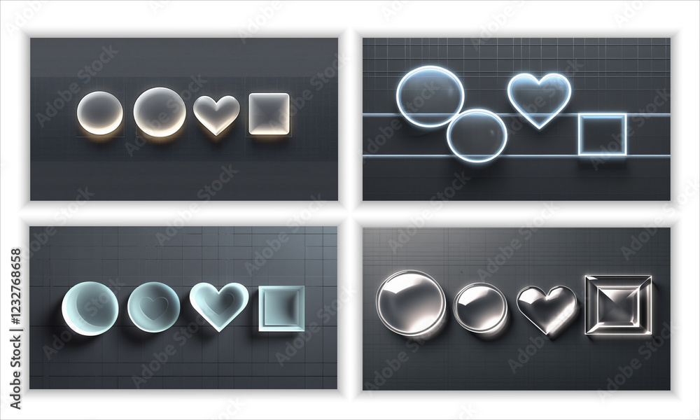 Neon glass frame set with luminous geometric shapes - transparent ...