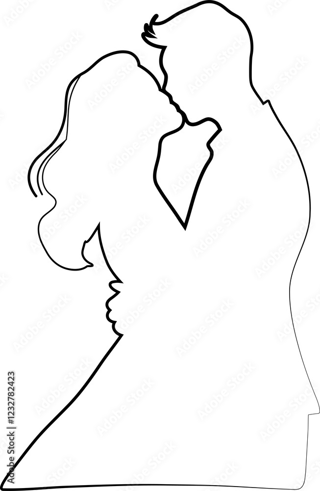 Couple hugging. Outline drawing outline. This silhouette style ...