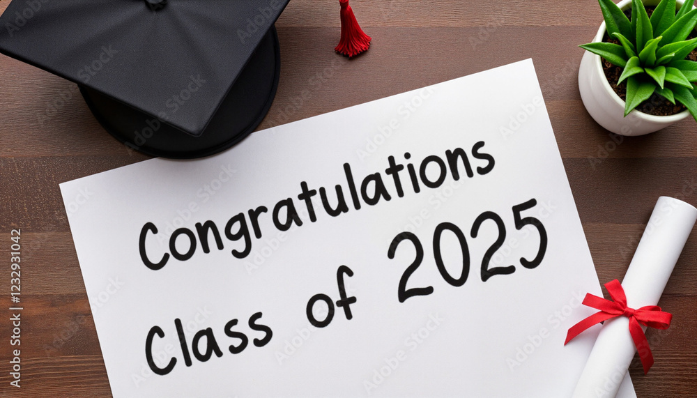 Congratulations Class of 2025 banner with graduation cap and diploma on ...