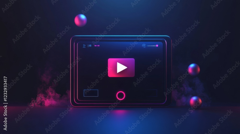 Ilustração Social media video player template, app interface with play ...