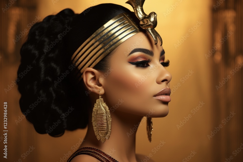 Glamorous Cleopatra portrait on golden background. Beautiful female ...