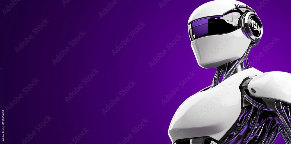 Cybernetic brain integrated into a cyborg face with golden accents, a ...