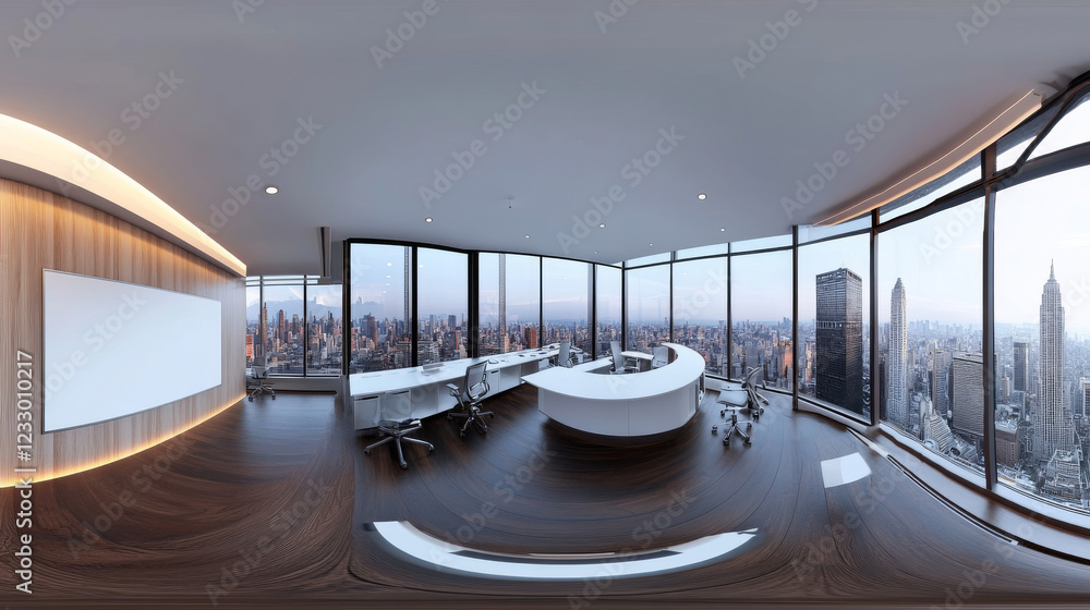 360 spherical panorama view of modern big white office with white board ...
