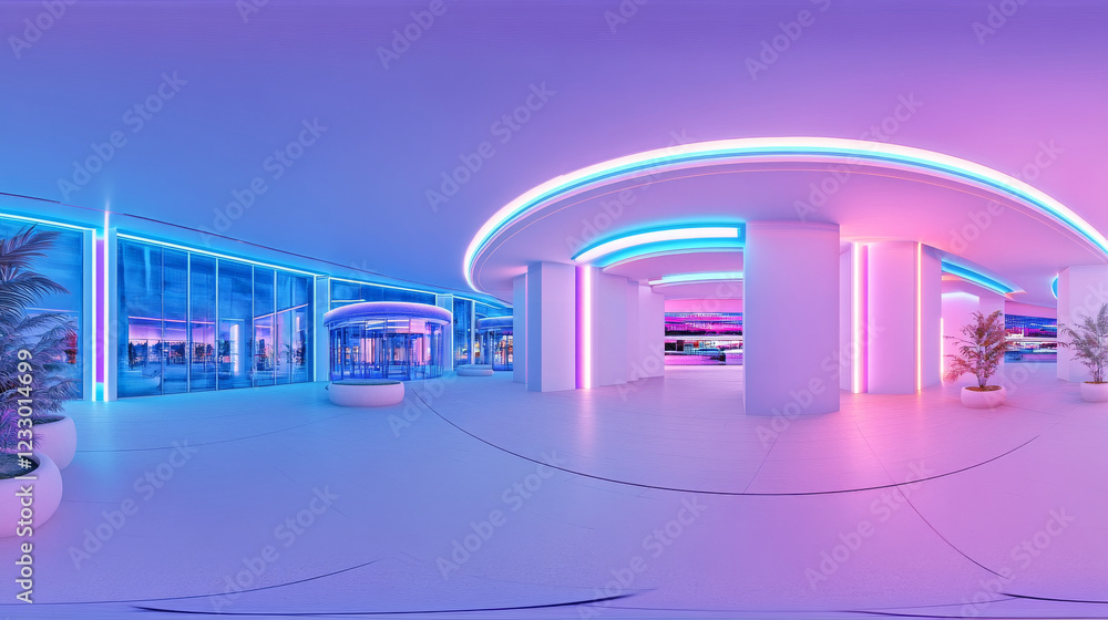 full 360 panorama of modern technology design white bulding interior ...