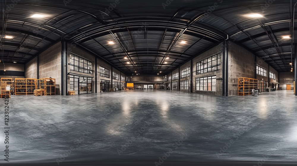 360 panorama spherical view of industrial factory hall 3d render ...
