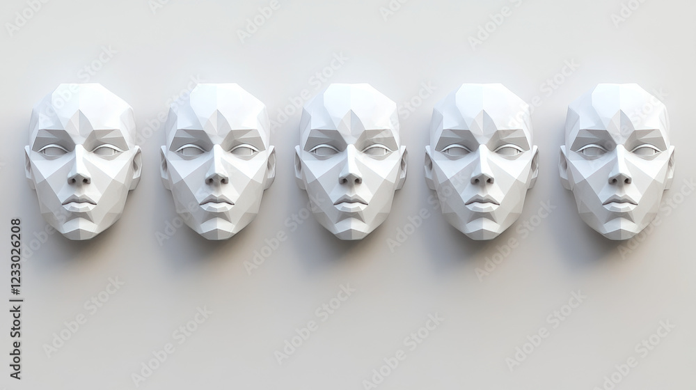 creative male or female face concept polygon surface mesh in 3 ...