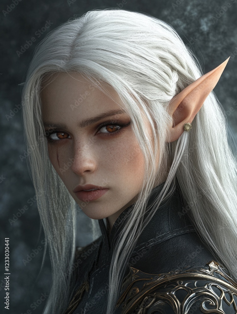 Dramatic Portrait of a Dark Elf Warrior with Elegant Long White Hair ...