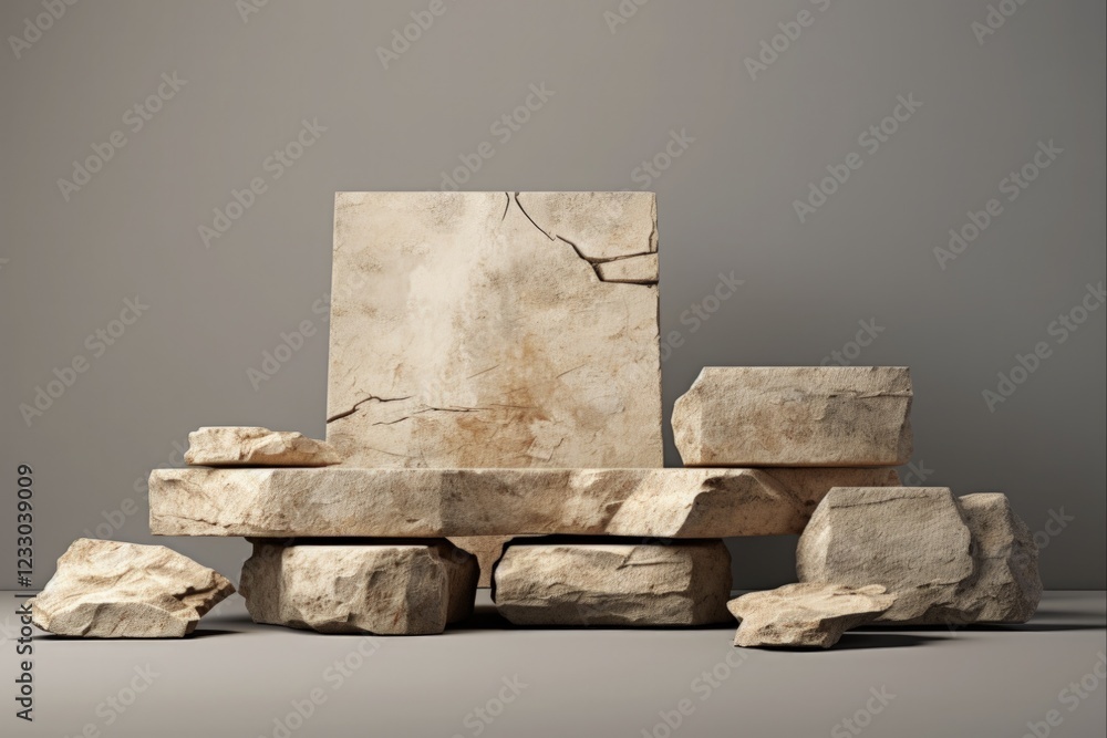 Stone Slabs for Product Display: Beige Wall Cubes as Platform or Desk ...