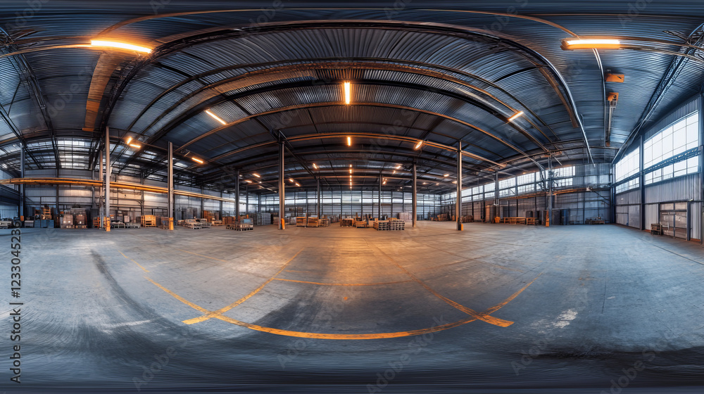 360 degree full panorama environment map of industrial metal wall shed ...