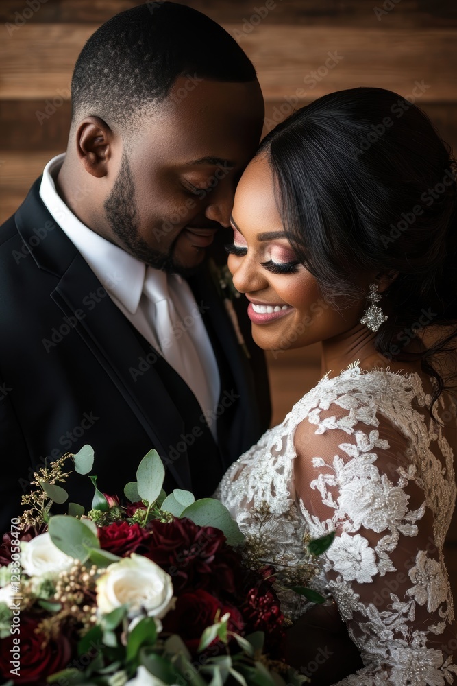 Couple celebrating love in an intimate wedding moment, enjoying a ...