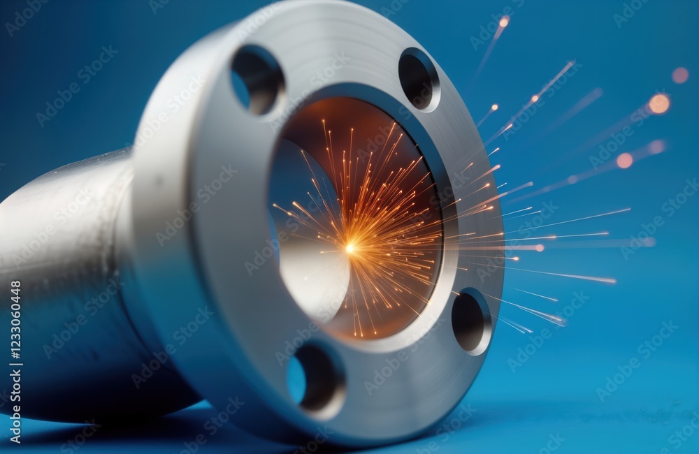 Stainless steel piping flange valve component undergoing GTAW TIG ...