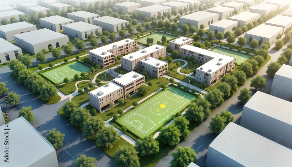 Aerial view of urban residential area. Multi-story buildings with flat ...