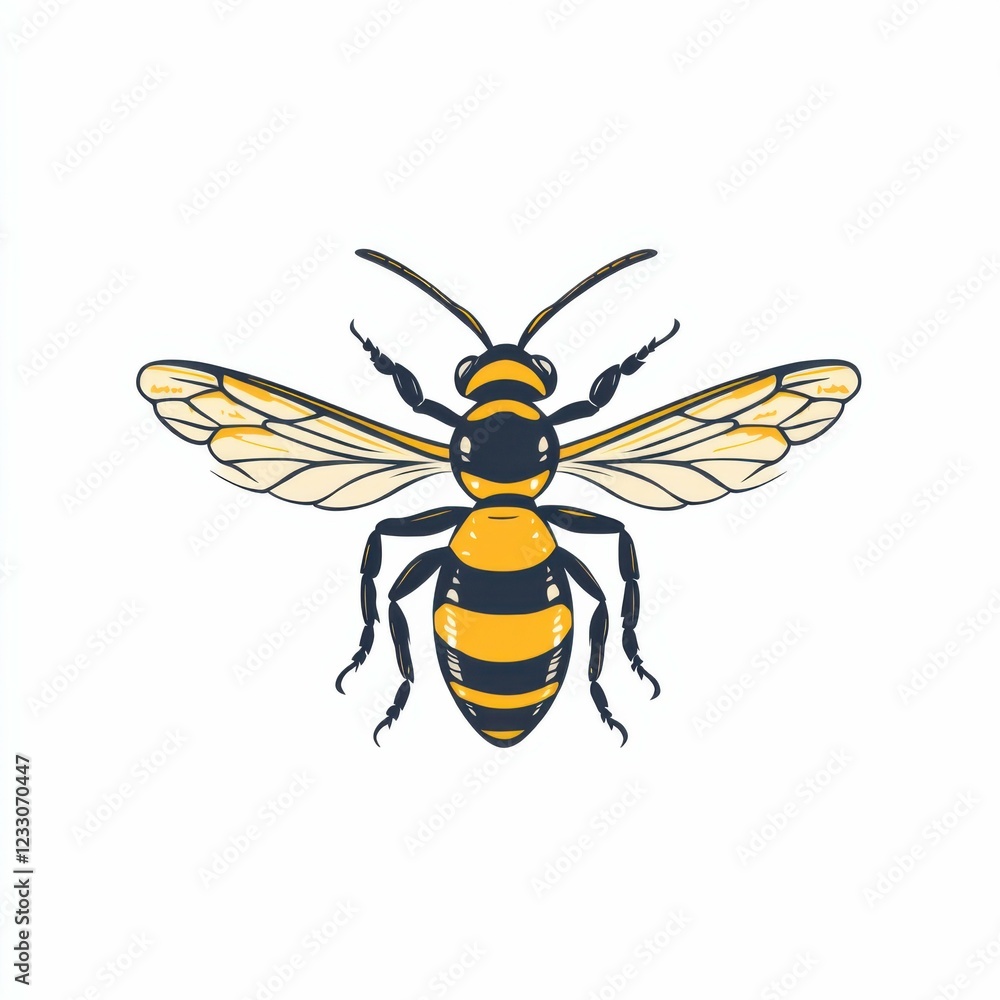 style flat illustration wasp, hand-drawn, top view, white background ...