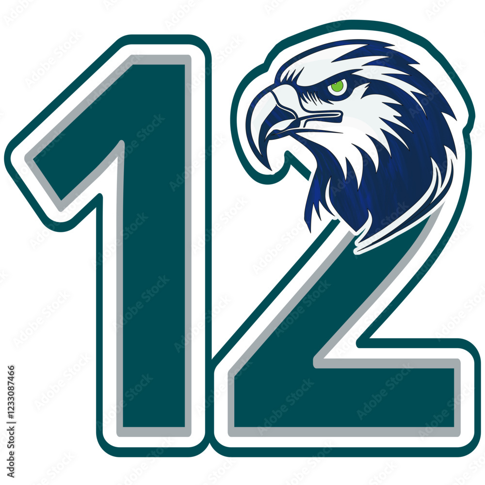 number 12 with eagle - silver and midnight Green football player helmet ...