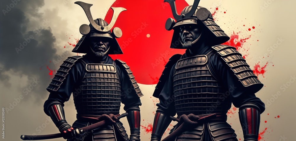 Samurai warriors in traditional Japanese armor. Powerful figures with ...