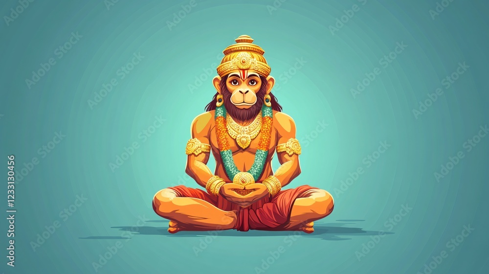 Divine Cartoon Lord Hanuman God Flat Vector Illustration for Religious ...