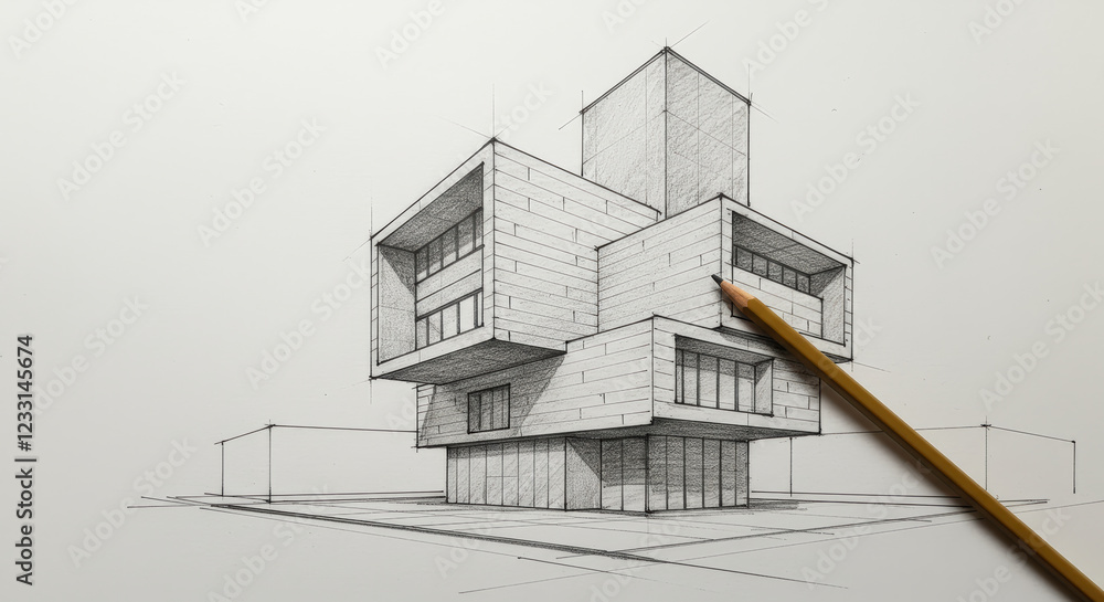 Pen and ink architectural blueprint drawings, showcasing detailed ...
