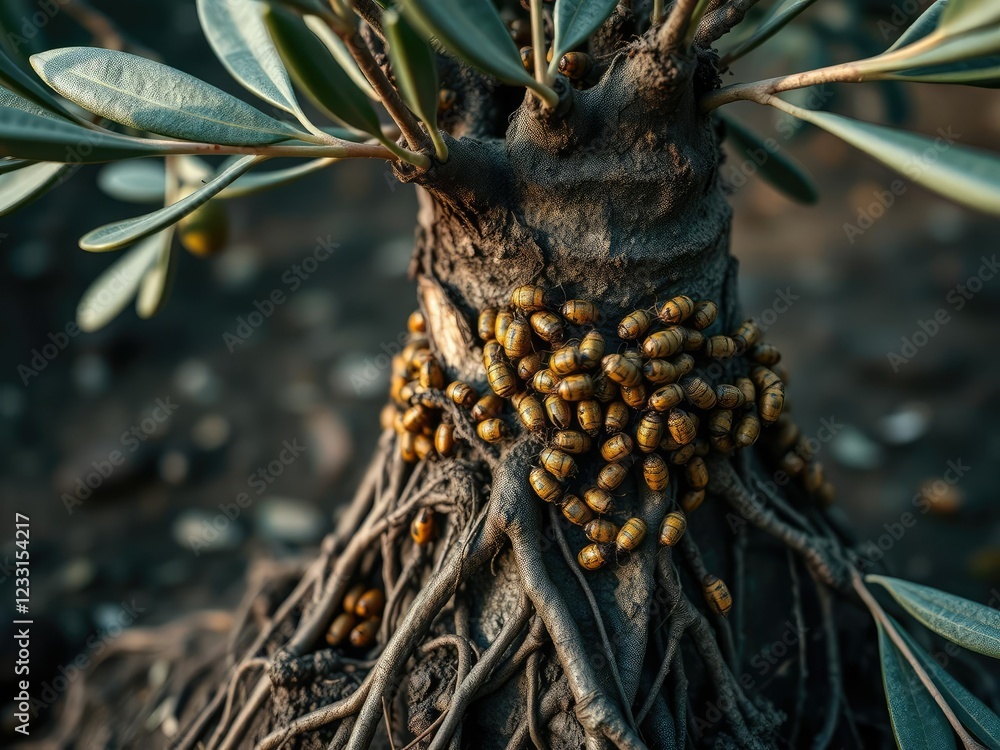 Mealybugs infestation on olive tree roots, root damage, insects Stock ...