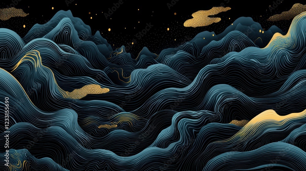 Dynamic ocean waves animation abstract digital art ocean nighttime ...