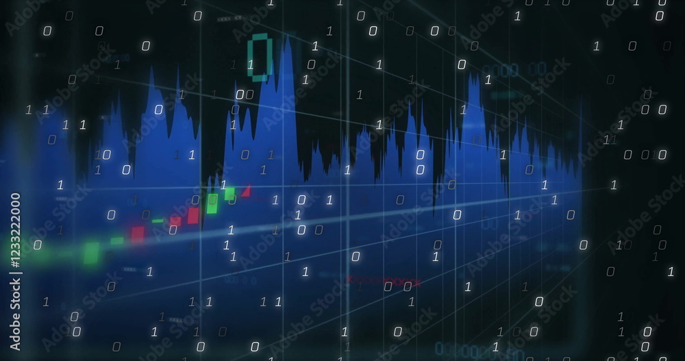 Binary code and financial chart image over stock market data Stock ...
