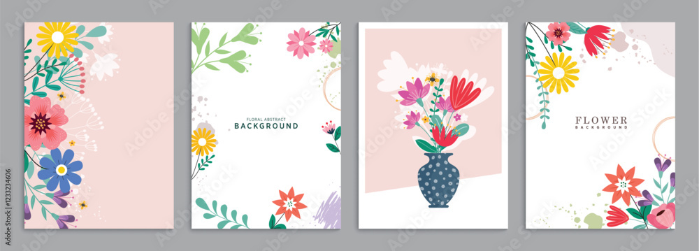 Flower floral card clipart background set. Spring flowers drawing clip ...
