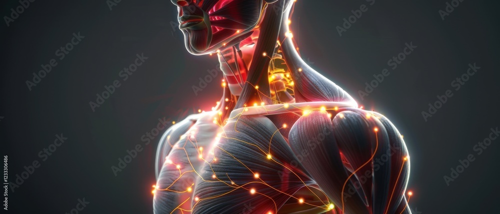 Transparent human torso reveals layered muscles and glowing nerve ...