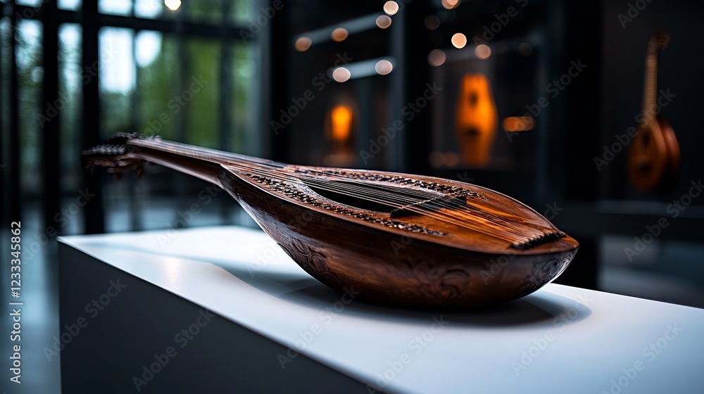 Antique Lute in Museum Showcase: A Glimpse into Musical History Stock ...