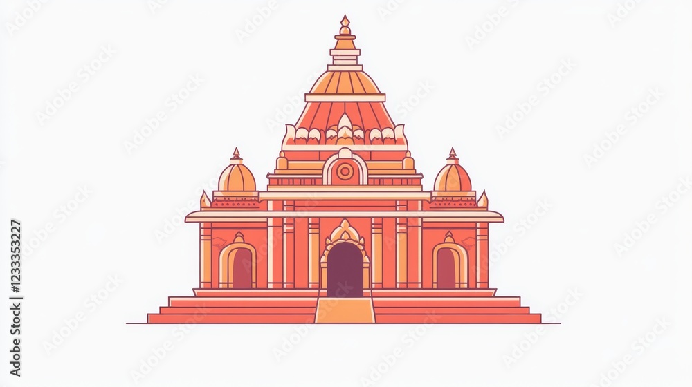 86.A sleek and minimalist vector icon of a Hindu temple, showcasing a ...