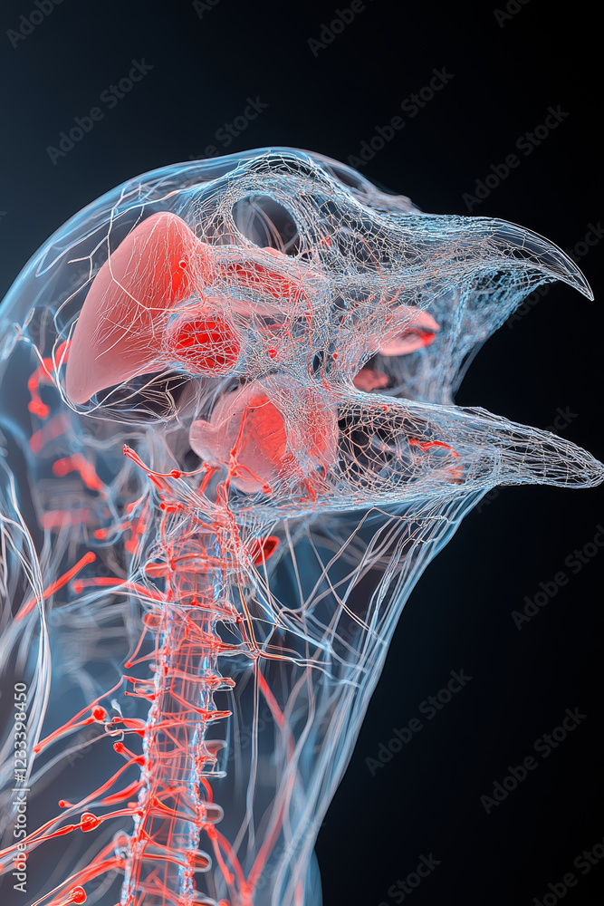 detailed anatomical illustration of bird head, showcasing intricate ...