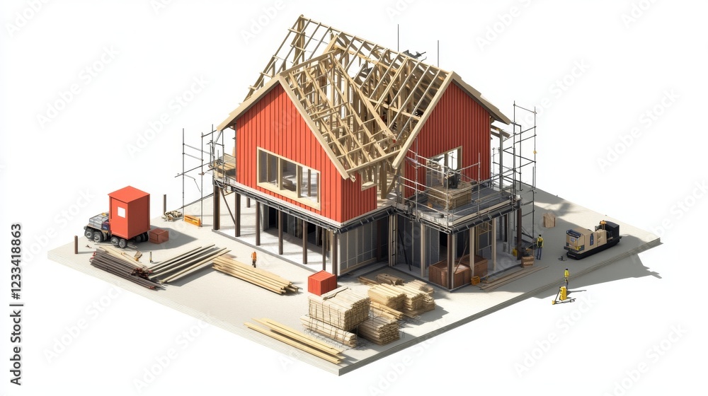 construction phase illustrations, building evolution sequence, timber ...