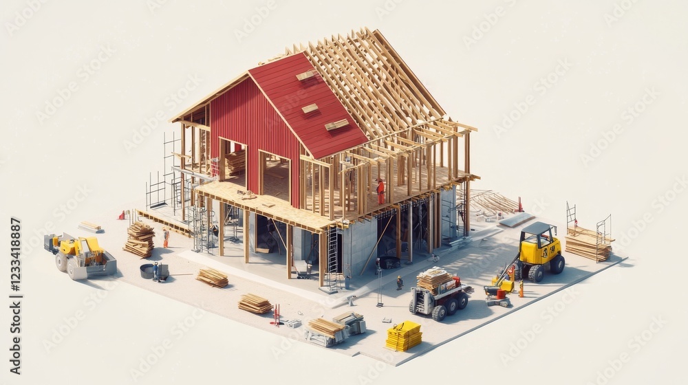 construction phase illustrations, building evolution sequence, timber ...