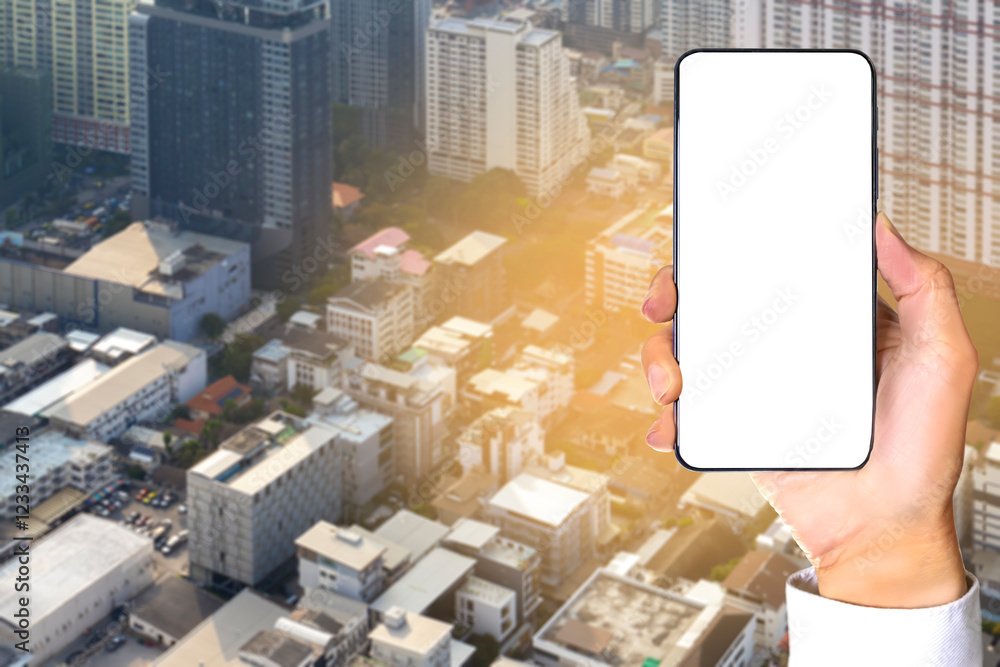 White screen mobile phone model for inserting images or text on a big ...