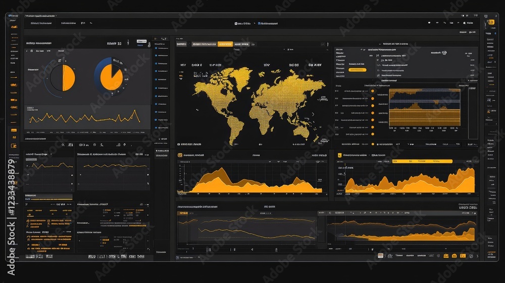 Global data analysis dashboard display on computer screen, showing ...