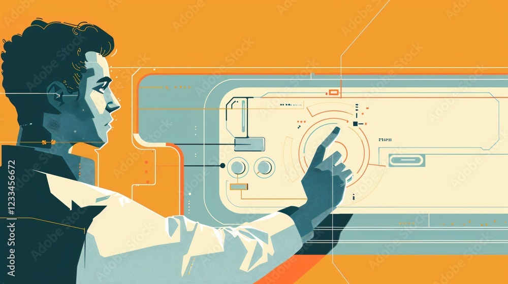 Professional Man Training AI Machine Learning, Modern Science Flat ...