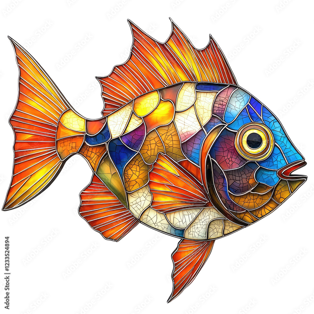 Colorful 3D Stained Glass Fish Design on transparent background for ...