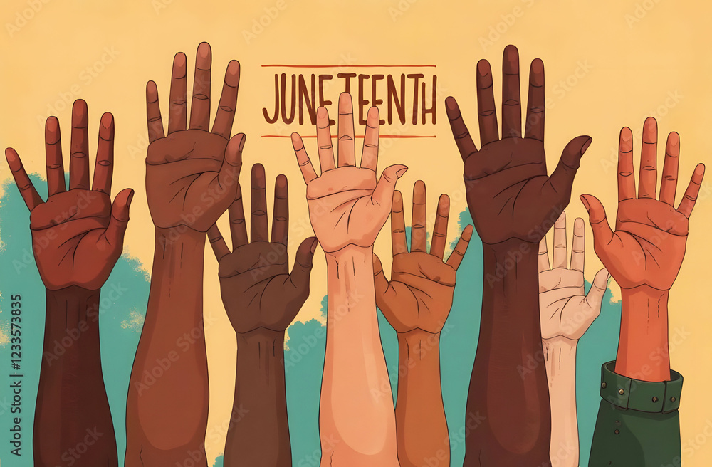 Juneteenth Raised Hands Graphic, Text Included. A horizontal graphic ...