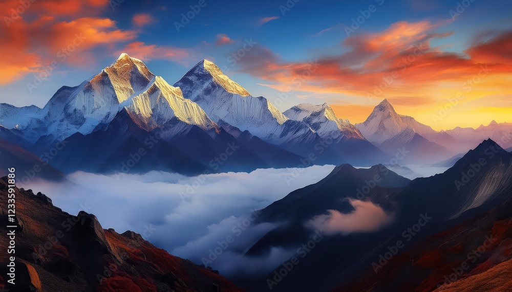 Dramatic Himalayan Sunset Majestic Mt. Everest Bathed in Soft Glow ...