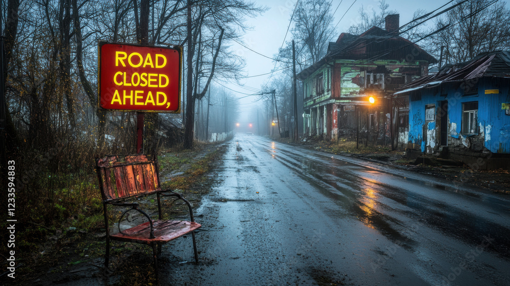 Warning sign, A dark, empty highway featuring a warning sign, captured ...