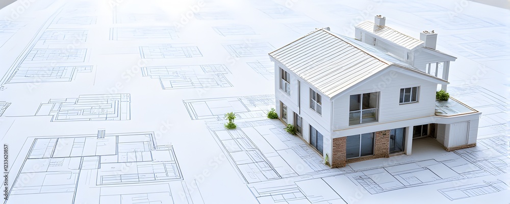 Dream home taking shape! A miniature house model rests atop detailed ...