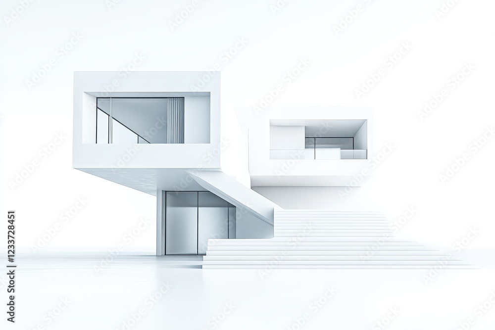 Modern white house architectural render, studio background, design ...