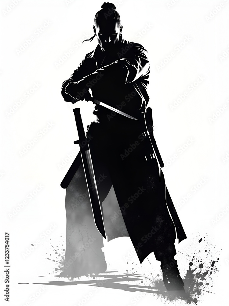 Foto de Stock Man with sword machete Cold weapons in hand military man ...