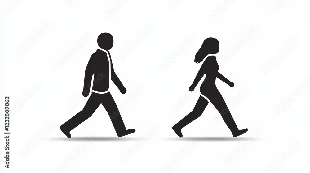 A stick figure man and woman are depicted walking side by side in a ...