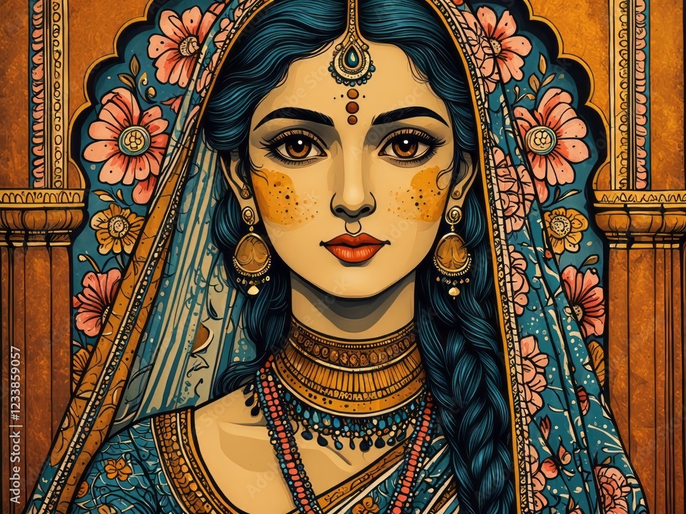 An illustration of Indian women in traditional attire, worshipping at ...