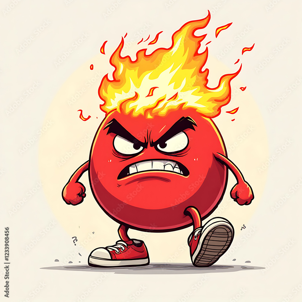 Angry Red Ball of Fire Character Illustration: Fiery Temper, Cartoonish ...